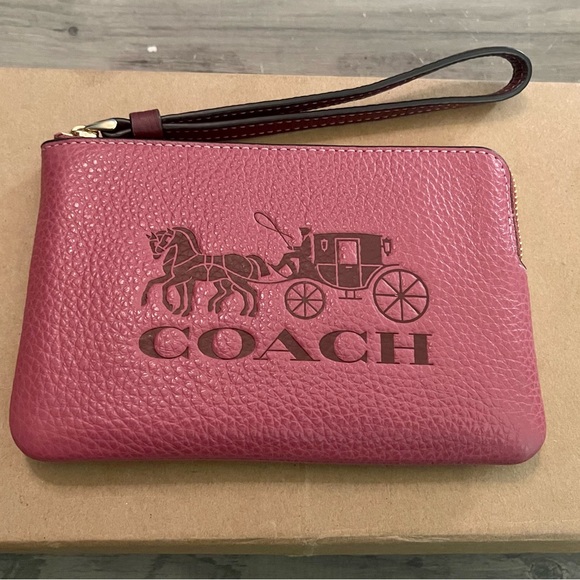 Coach | Bags | Coach Leather Corner Zip Wristlet With Horse And ...